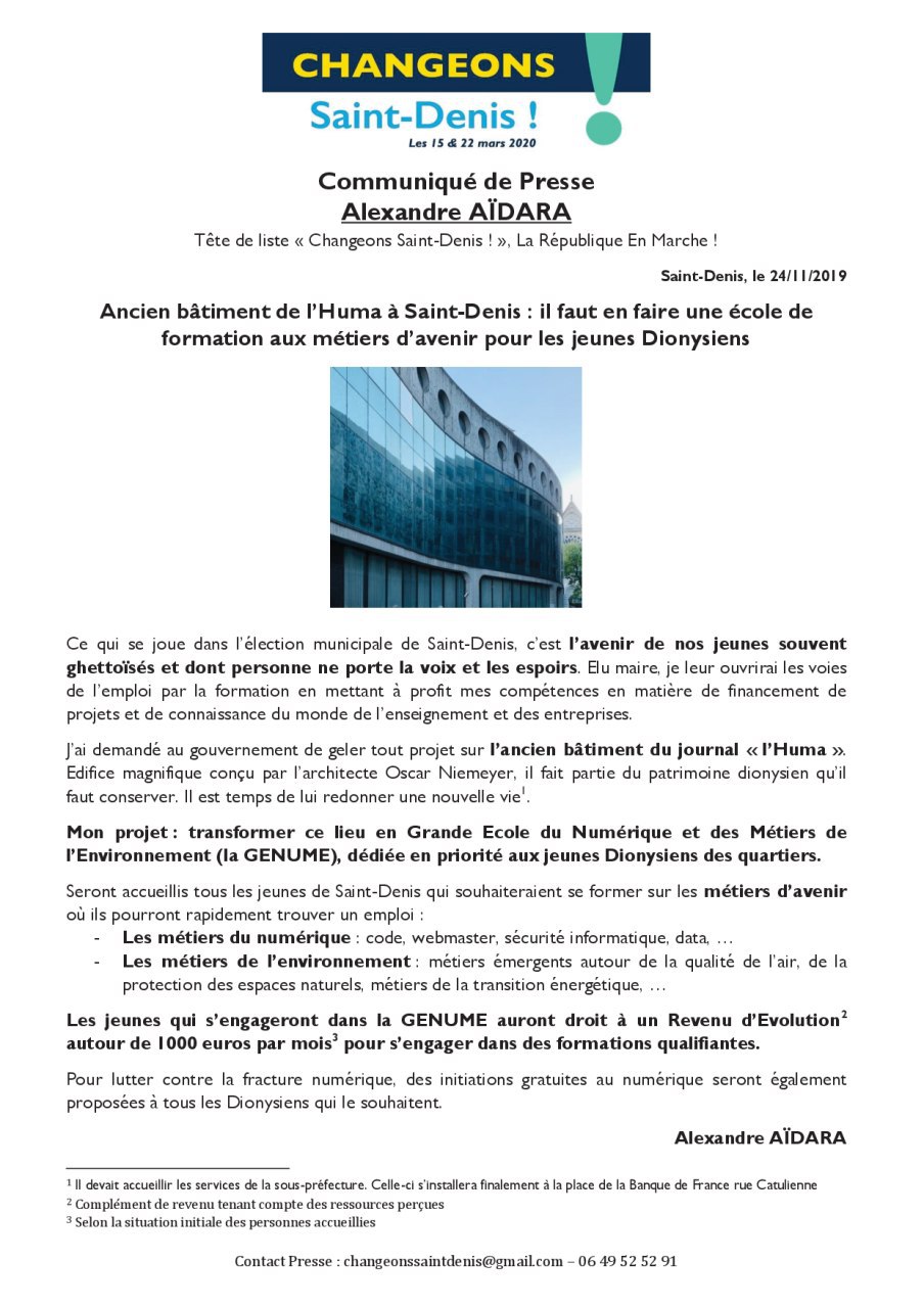 Bâtiment de l’Huma #GENUME pour les jeunes Dionysiens – Alexandre Aïdara